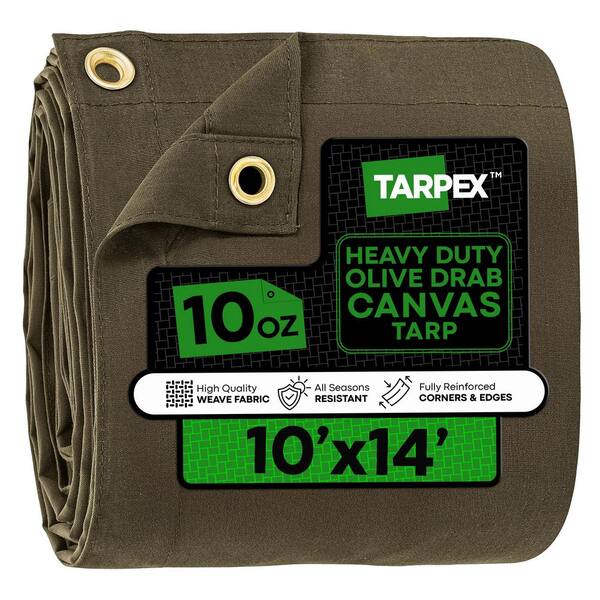 Tarpex Heavy-Duty 10 oz. Canvas Tarp 10 ft. x 14 ft. Multi-Purpose ...