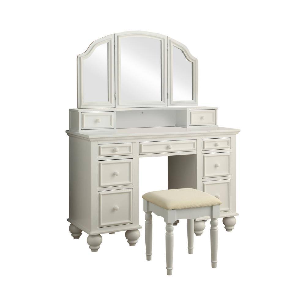 Furniture of America Zulpo 2-Piece White Tri-Panel Mirror Vanity Set ...