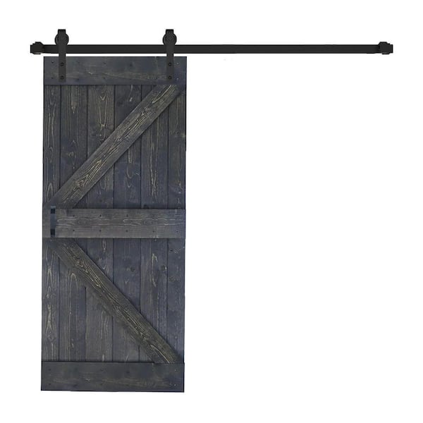 ISLIFE K Style 36 in. x 84 in. Aged Gray Finished Soild Wood Sliding ...