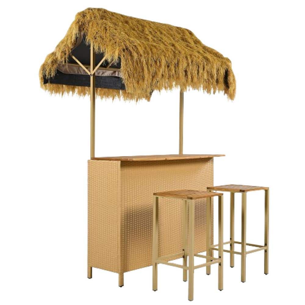 ITOPFOX Hawaiian-Theme Wicker Outdoor Bar Height Patio Set with PE ...