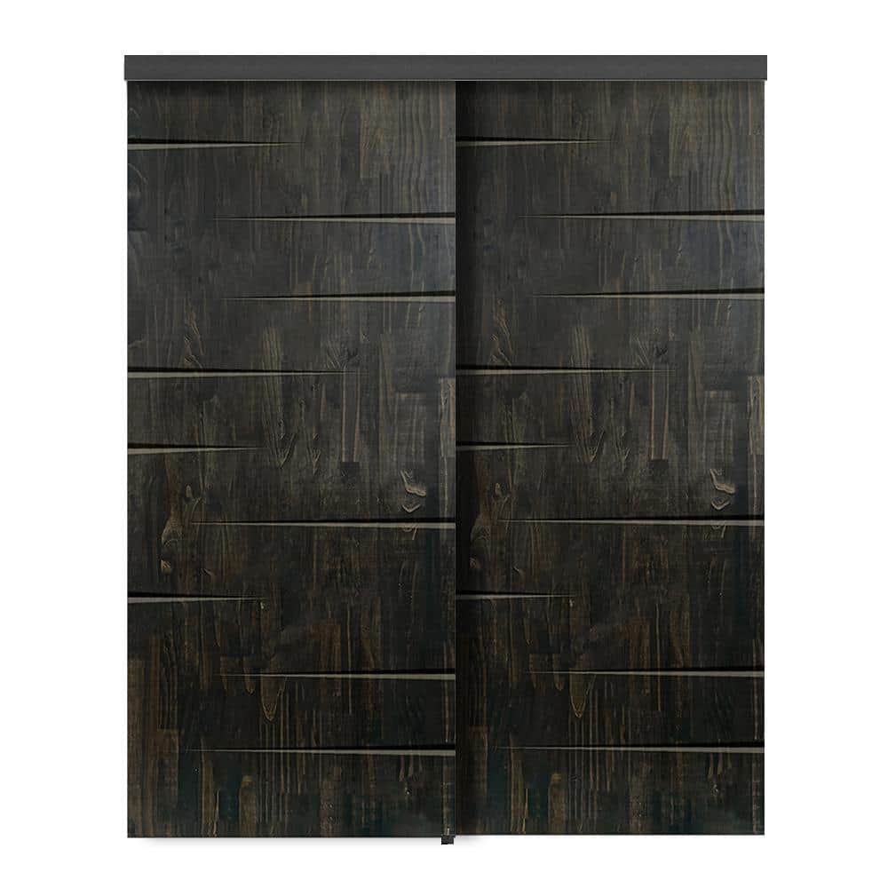 CALHOME 60 in. x 96 in. Hollow Core Charcoal Black Stained Pine Wood ...