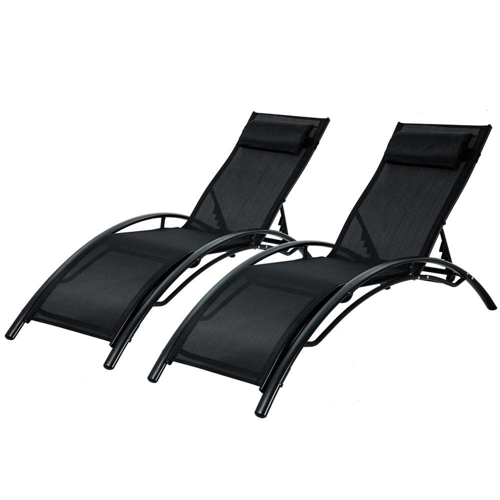 Cesicia 2-Piece Aluminum Adjustable Outdoor Chaise Lounge in Black ...