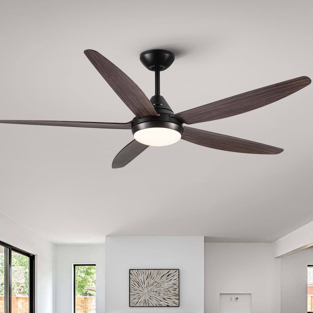 YUHAO 56 in. Indoor Integrated LED Natural Brown Ceiling Fan with Light ...