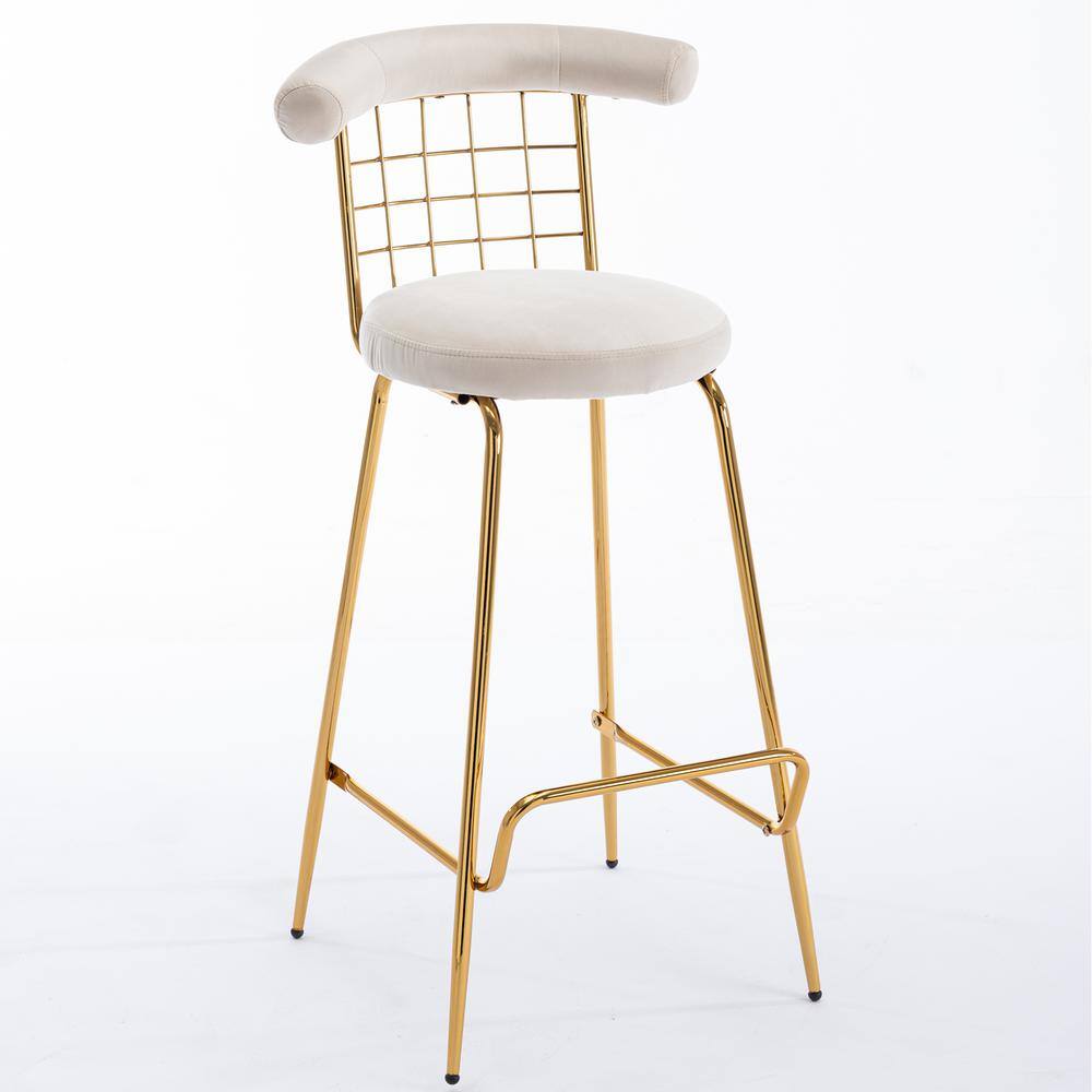 32 in. Beige Soft Back Metal Counter Height Bar Stool with Velvet Seat ...