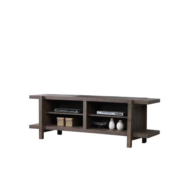 Benjara 65 in. Gray Wood TV Stand Fits TVs up to 55 in. with 4 Shelves ...