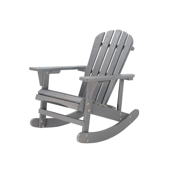 Sudzendf Gray Adirondack Rocking Chair Solid Wood Chairs Finish Outdoor ...