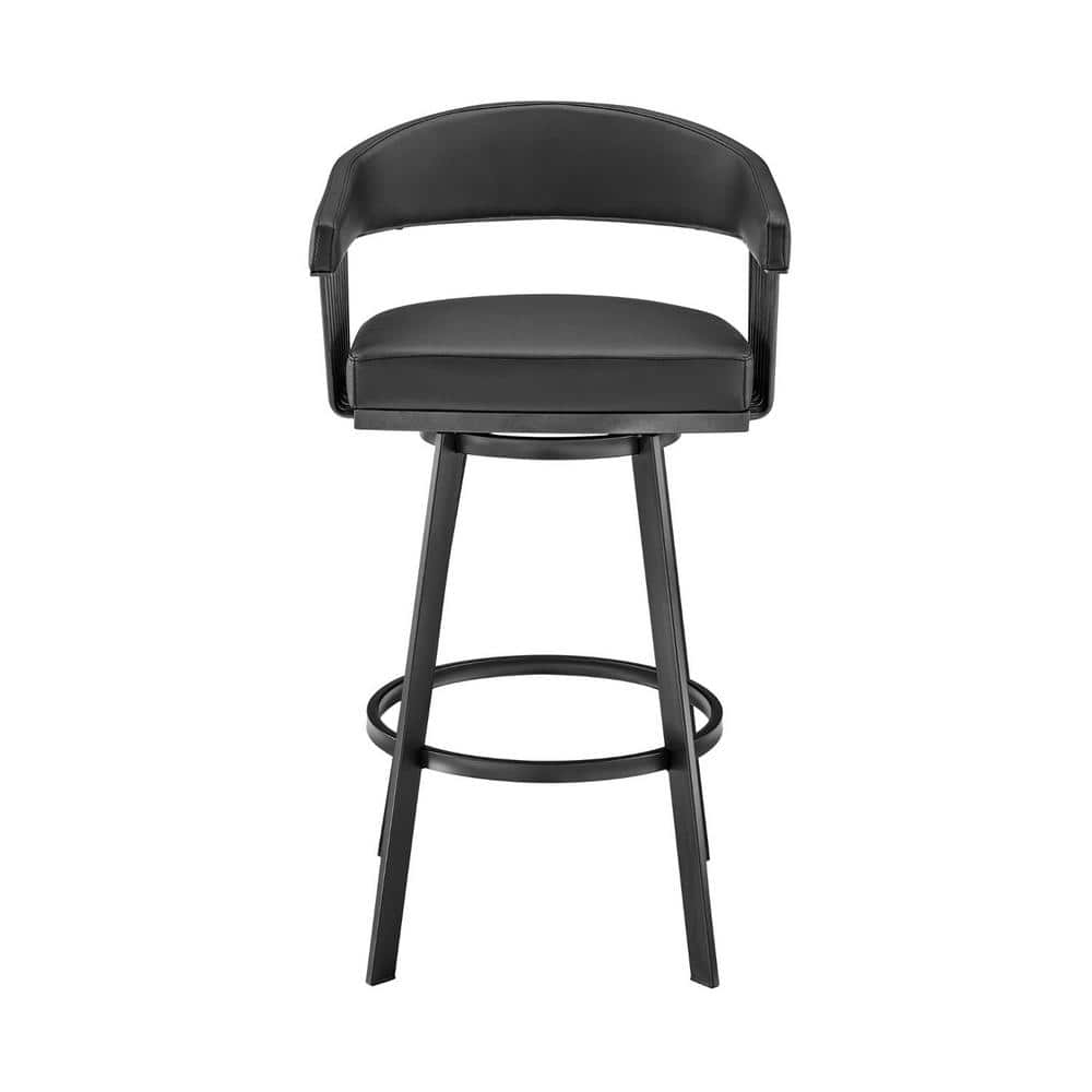 HomeRoots 26 in. Mod Black Faux Leather Black Finish Swivel Bar Stool ...