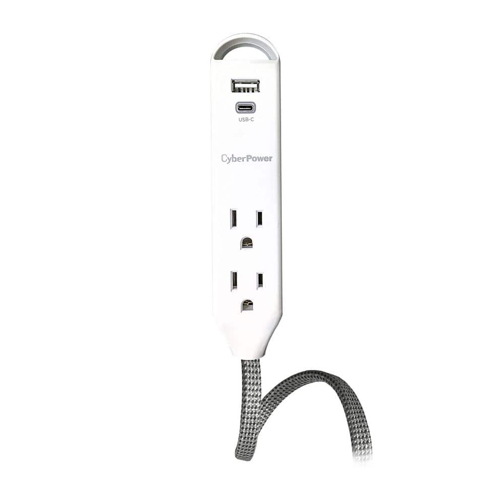CyberPower 6 ft. 2-Outlet Surge Protector, USB-A 2.4 Amp, USB-C 15-Watt ...