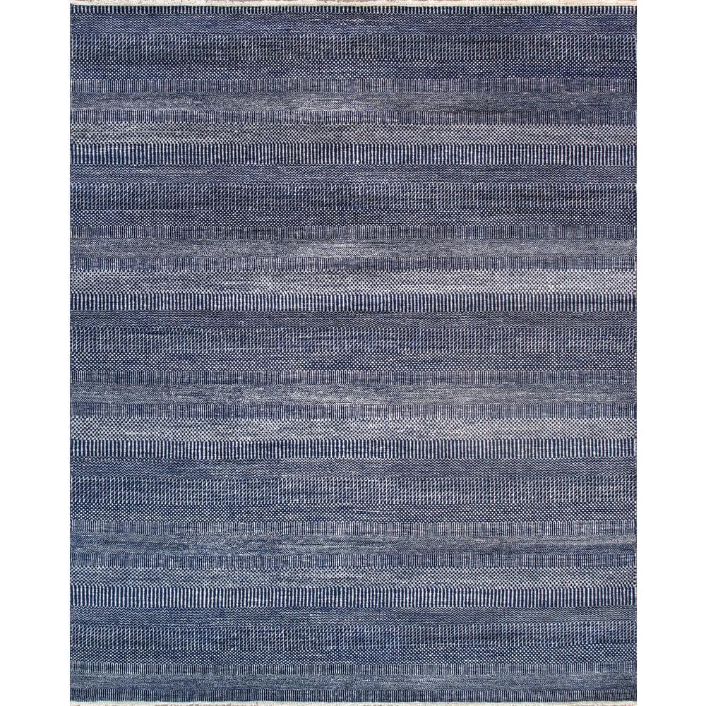 Pasargad Home Transitional Navy 4 ft. x 6 ft. Striped Bamboo Silk ...