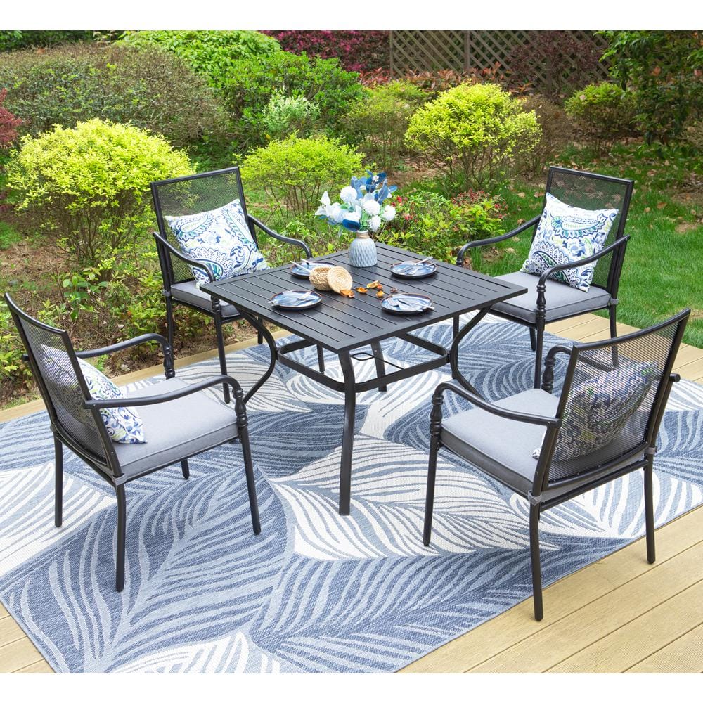 Reviews for PHI VILLA Black 5-Piece Metal Patio Outdoor Dining Sets ...