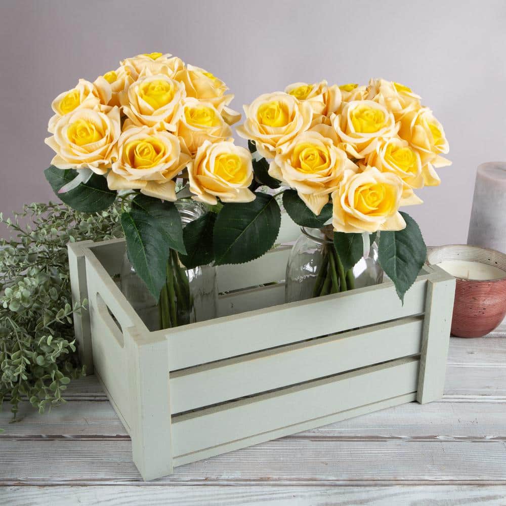 Pure Garden Artificial Yellow Roses (Set of 18) 996574SAU - The Home Depot