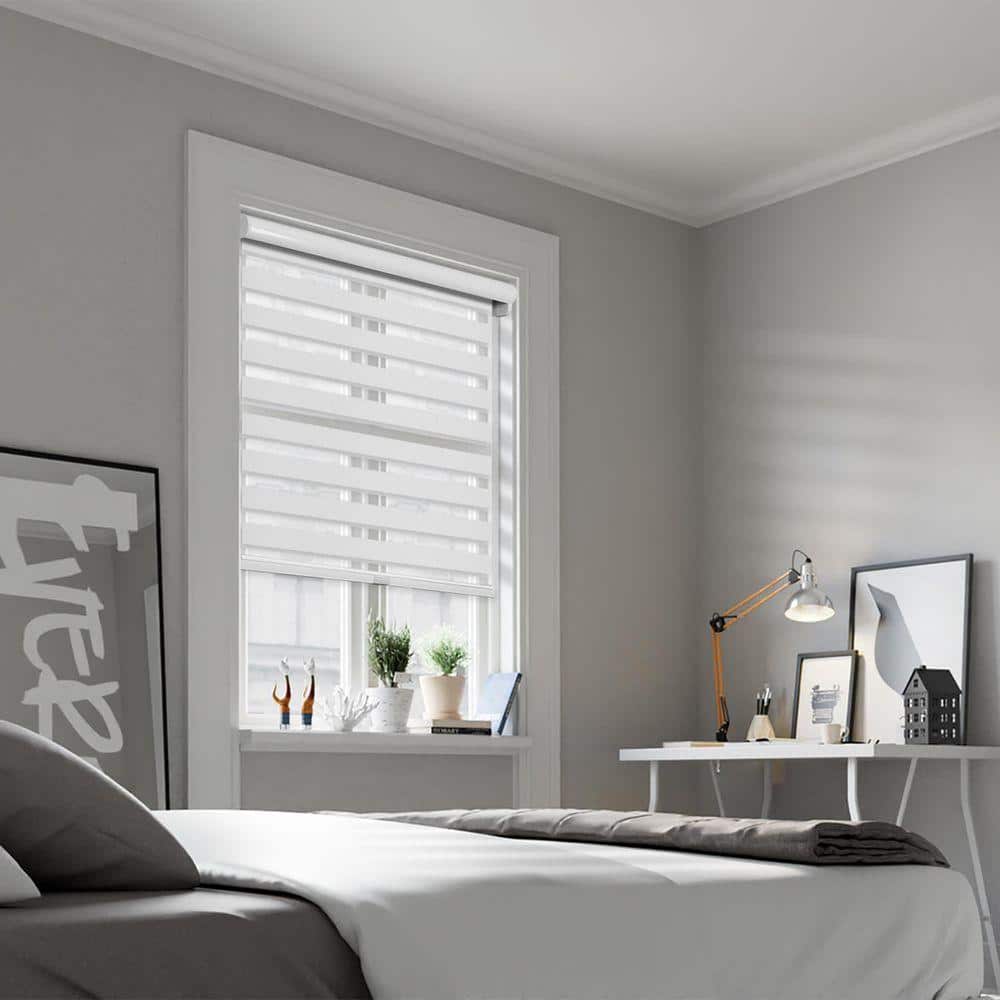 Chicology Cut-to-Size Pure White Cordless Light Filtering Dual Layer ...