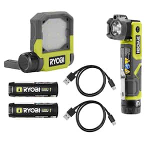 RYOBI 500 Lumens LED USB Lithium Pivoting Flip Light Kit 3-Mode with ...
