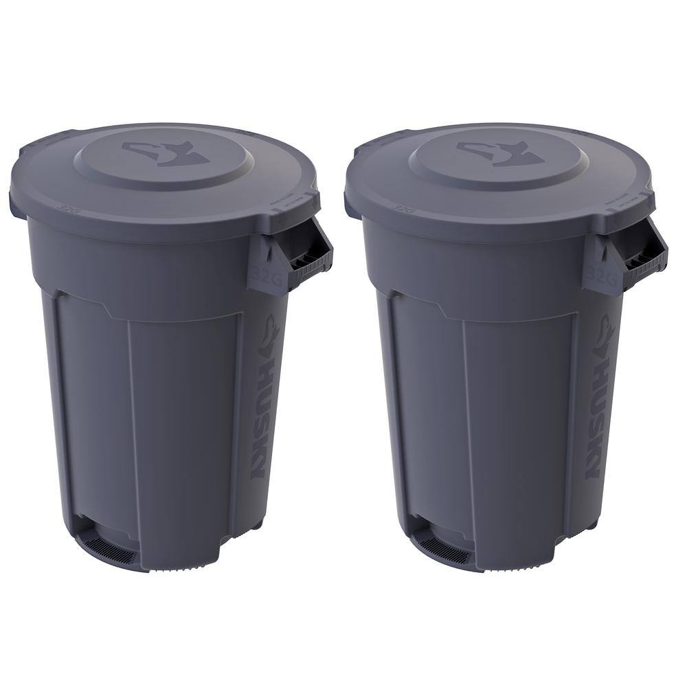 Husky 32 gal. Grey Heavy Duty Commercial Outdoor Trash Can with Domed ...