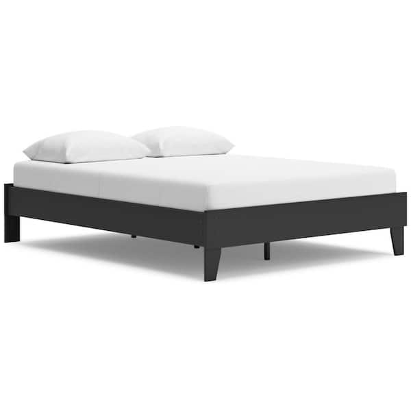 Benjara Alli Black Wood Frame Queen Size Platform Bed with Laminate ...