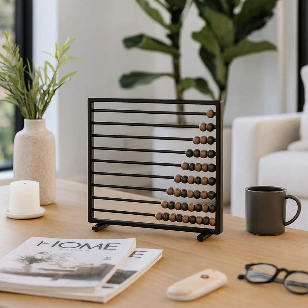 Liv & Skye Black 15 in. x 14 in. Metal Rectangular Decorative Abacus ...