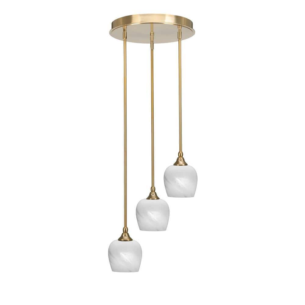 Villa 60-Watt in. 3 Light New Age Brass Stem Pendant Light with 6 in ...
