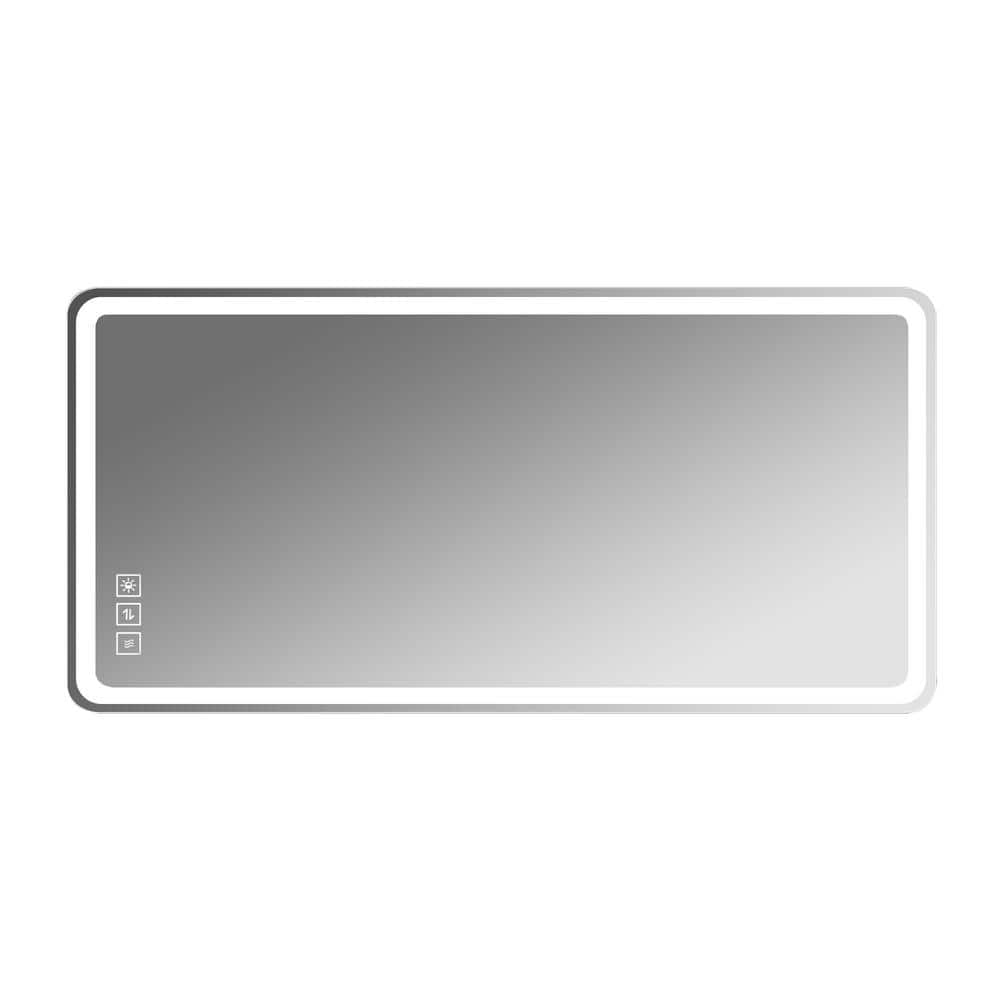 WELLFOR 48 in. W x 32 in. H Rectangular Frameless Dimmable Anti-Fog ...