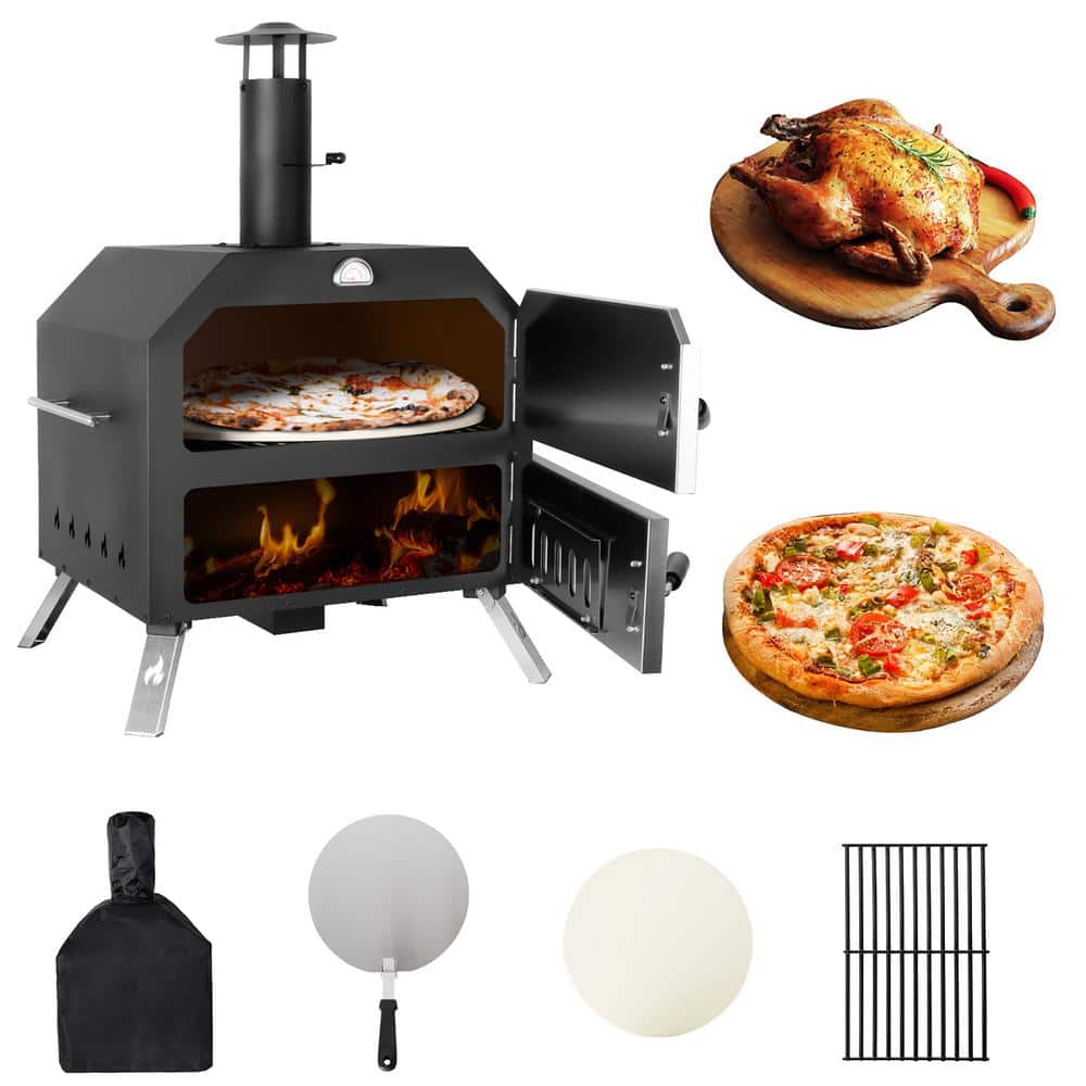 VIWAT Wood Fired Portable Patio Ovens Outdoor Pizza Oven, 15 in. Black ...