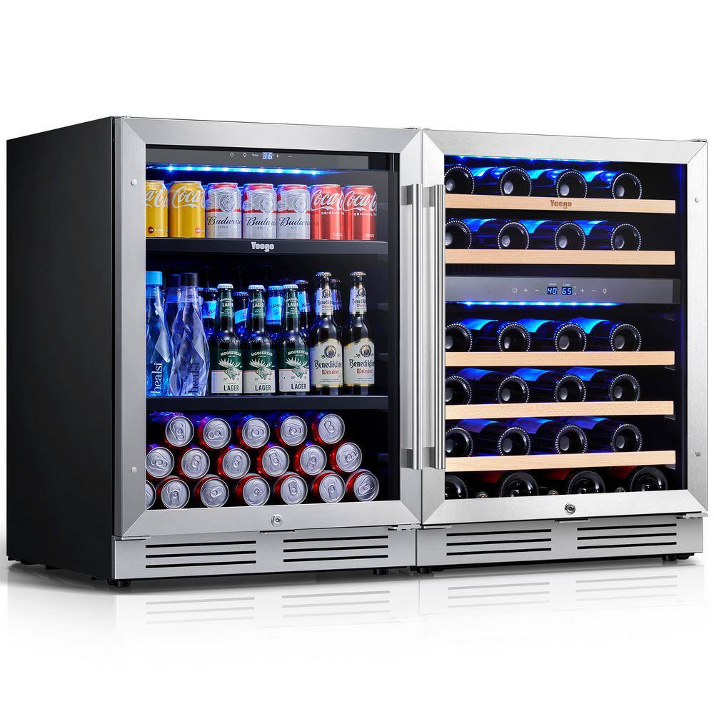 Yeego 48 in. Triple Zone 52-Wine Bottles 140-Cans Beverage Wine Cooler ...
