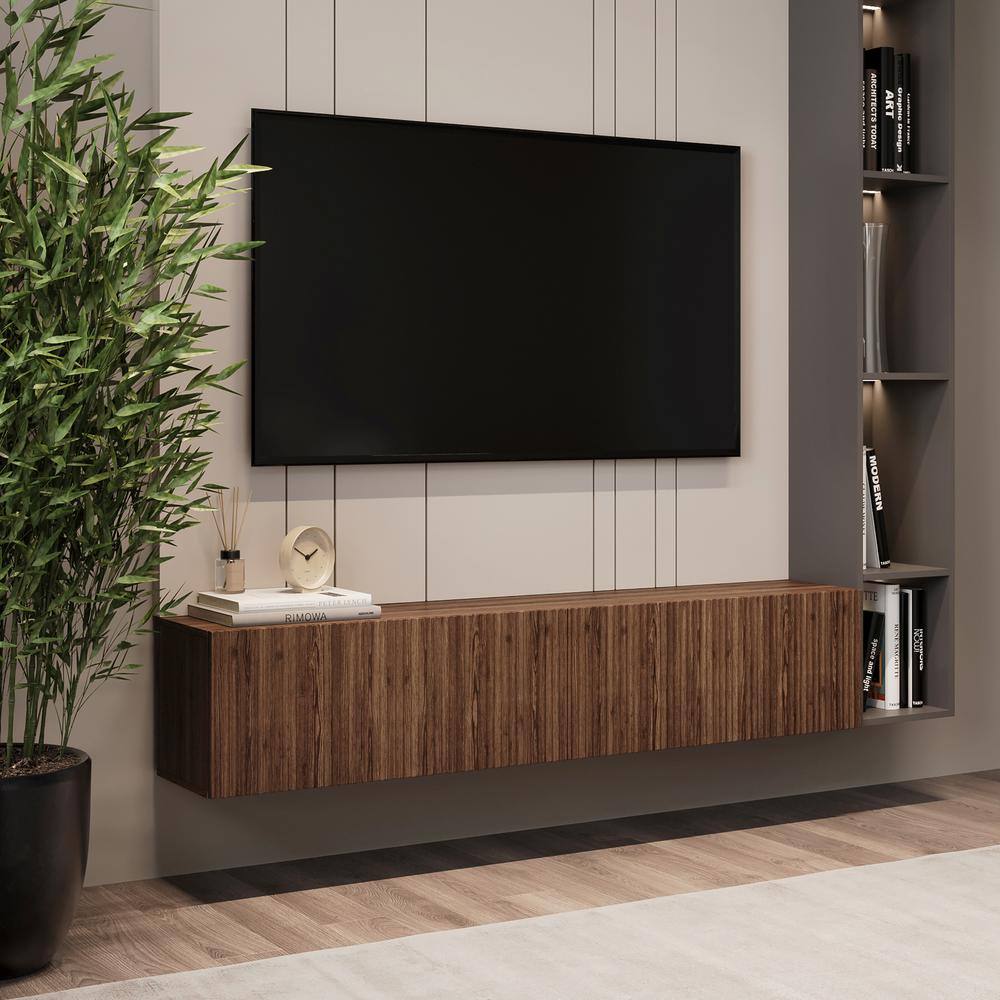 LIVING SKOG Camelia 59 in. Brown Floating TV Stand Fits TV's up to 65 ...