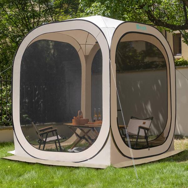 Werph 6 ft. x 6 ft. Beige Portable Canopy Tent with Mesh Mosquito Net ...