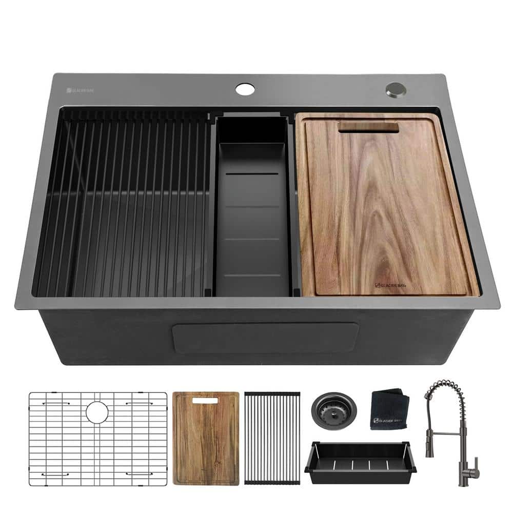 Reviews for Glacier Bay 33 in. Drop-In Single Bowl 18 Gauge Gunmetal ...