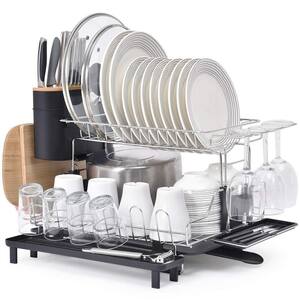 JASIWAY 16.8 in. Silver Stainless Steel 2-Tier Dish Rack Drying Rack ...