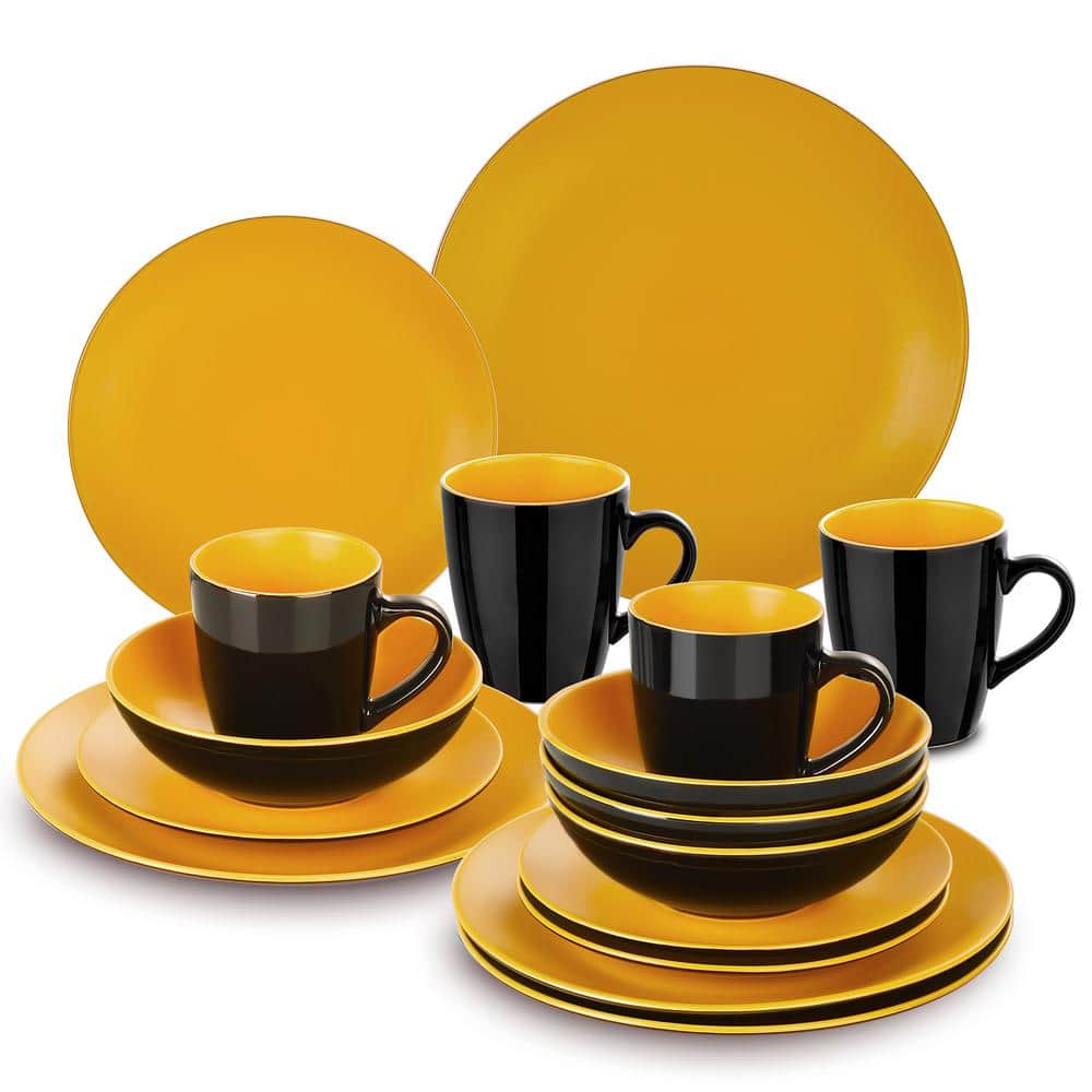Allegro 16-Pieces Yellow Matte Stoneware Dinnerware Set (Service for 4 ...