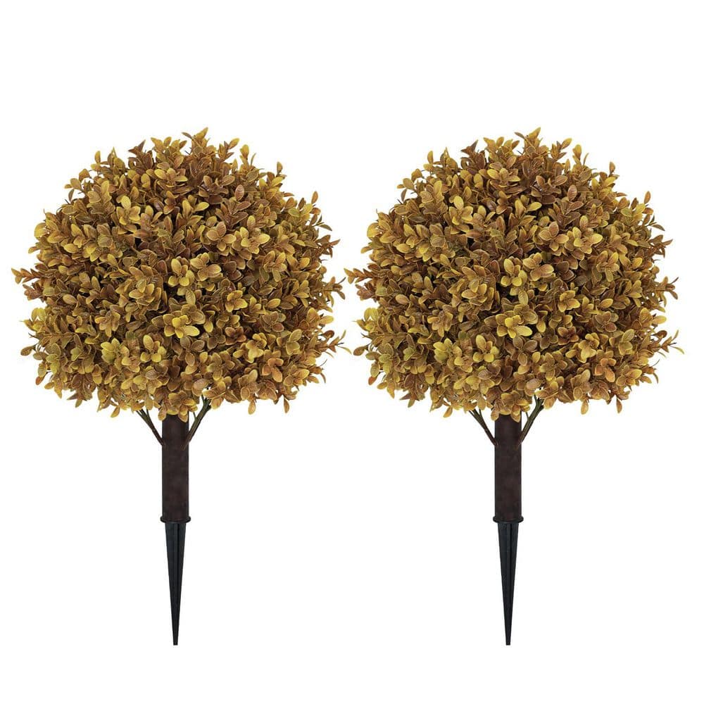 HOYMN 2 ft. Artificial Boxwood Ball Topiary Tree Autumn Fall Outdoor ...