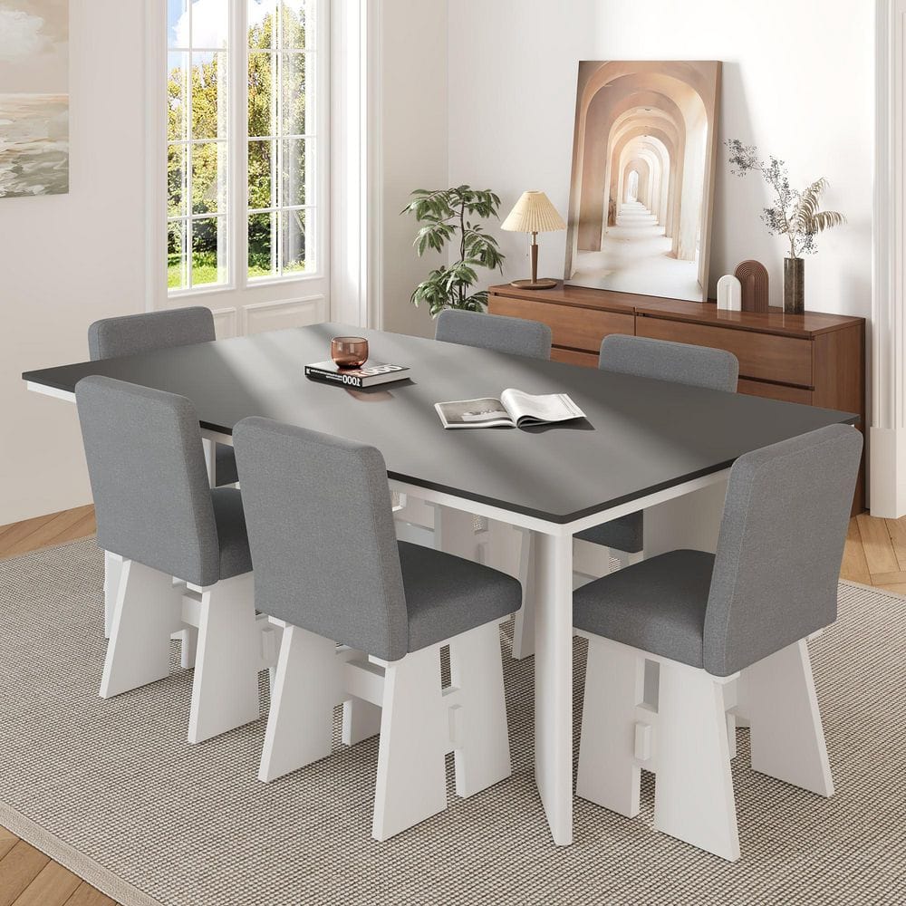 Harper & Bright Designs Dark Gray and White Modern 7-Piece Durable ...