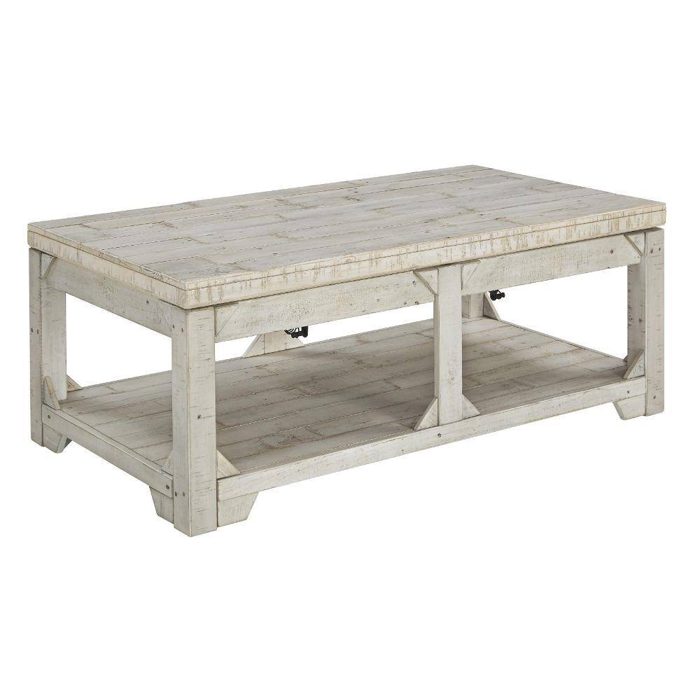 Benjara 26 in. White Rectangle Wood Coffee Table with Open Bottom Shelf ...