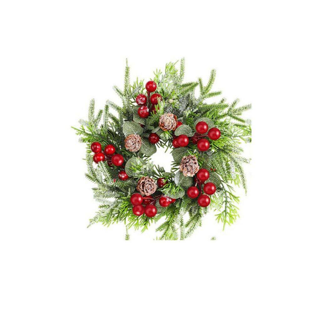 9 in. Green Indoor Artificial Berries Christmas Candle Rings Wreath 12 ...