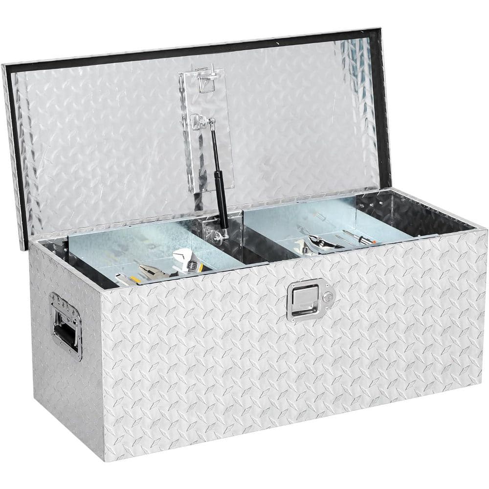 Garvee 35.4 in. Silver Aluminum Truck Tool Box with Sliding Shelf, Side ...