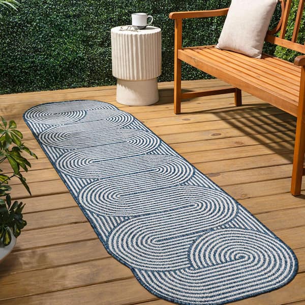 JONATHAN Y Margot Modern Geometric Arch Stripe Cream/Navy 2 ft. x 8 ft ...