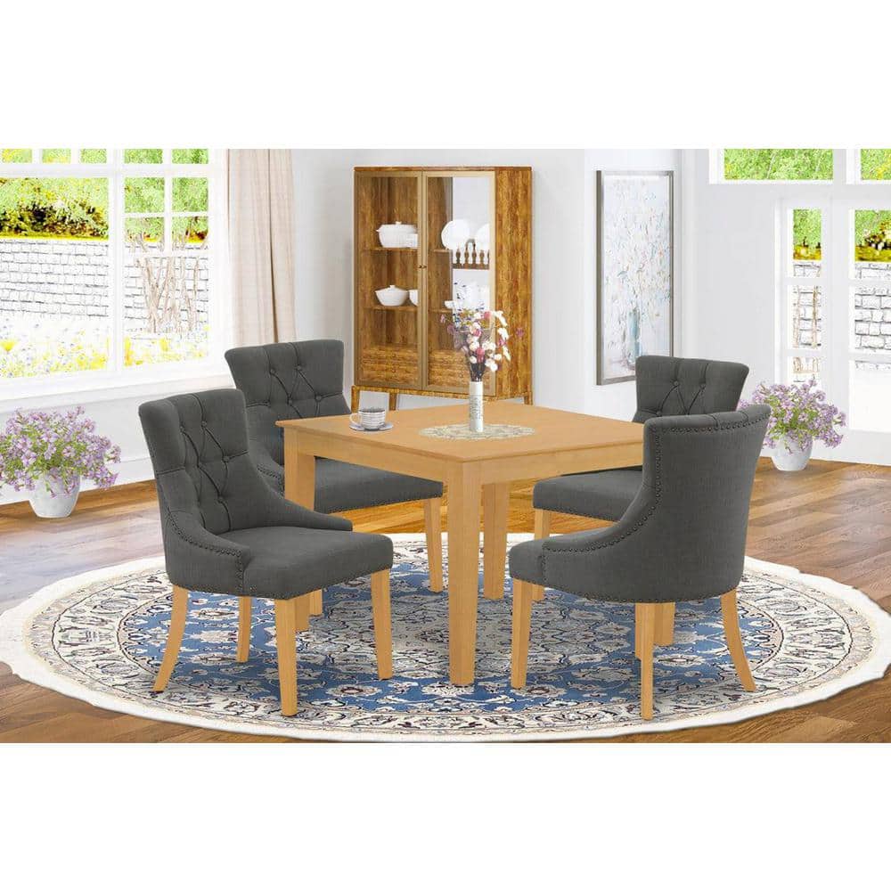 East West Furniture 5-Piece Natural Oak Finish Solid Wood Top - Square Dining Room Set - Seats 4 ...