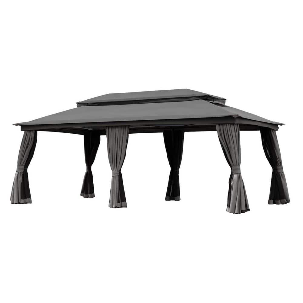 Zeus & Ruta 20 ft. x 10 ft. Gray Canopy Gazebo with Double-Tier Roof ...