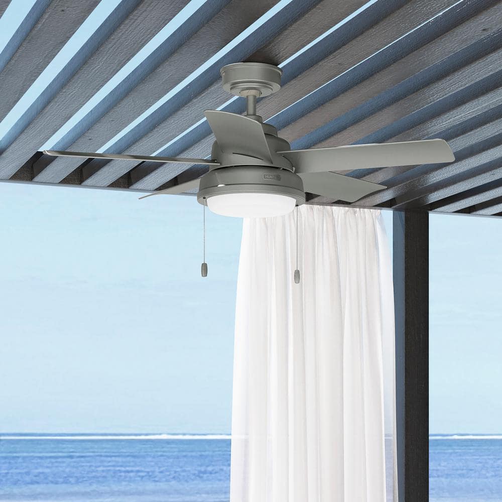 Hunter Seawall 44 in. Outdoor Matte Silver Ceiling Fan with Light Kit ...
