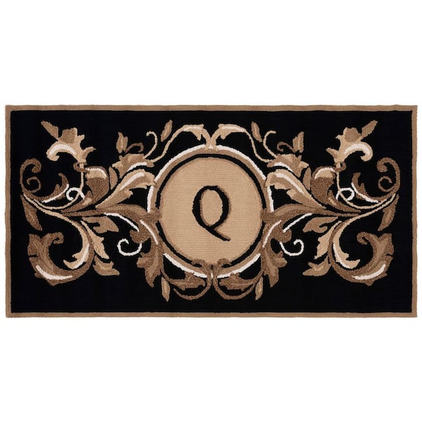 SAFAVIEH Monogram Black/Brown 3 ft. x 6 ft. "Q" Floral Leaf Indoor ...