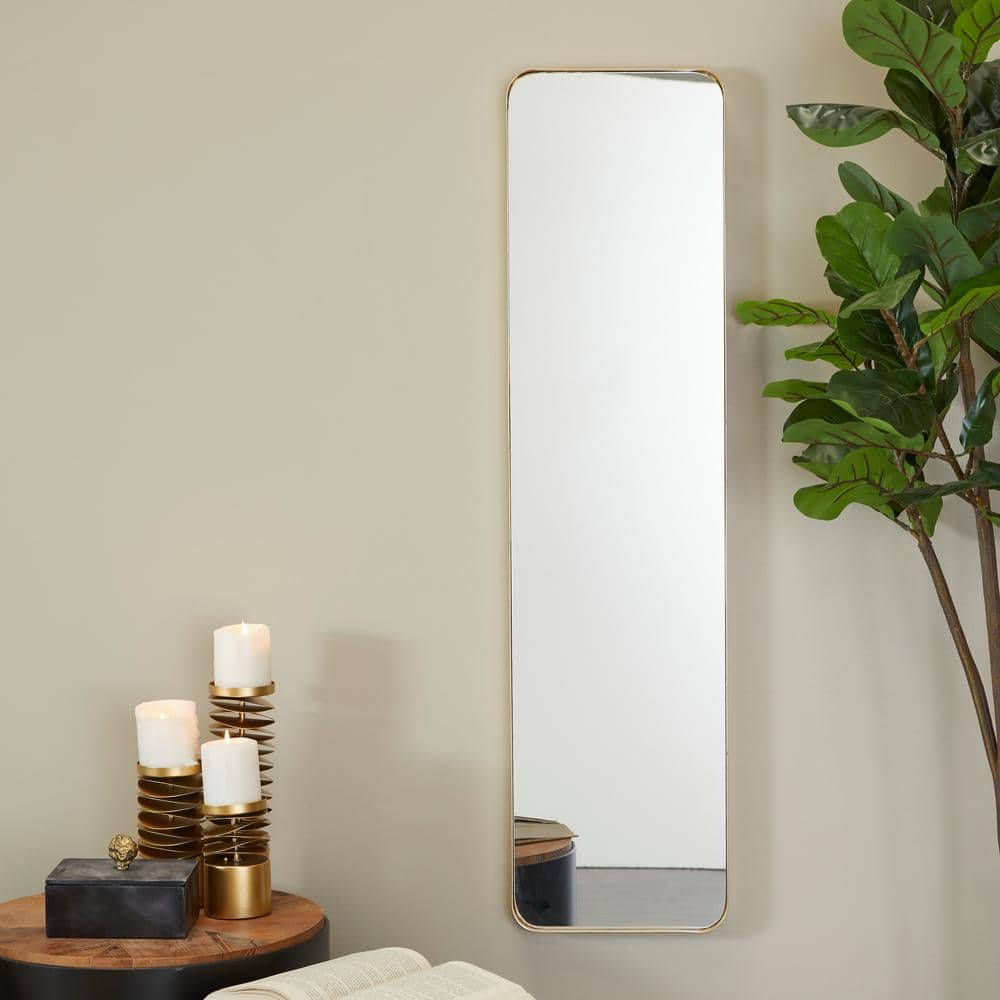 Litton Lane 48 in. x 12 in. Rectangle Framed Gold Wall Mirror with Thin ...