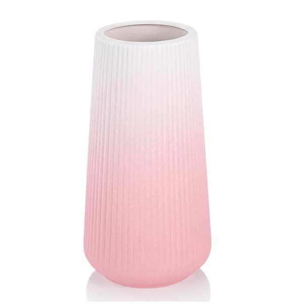 9.64 in. Gradient Pink Round Ceramic Vase Cute Flower Decorative Vase ...