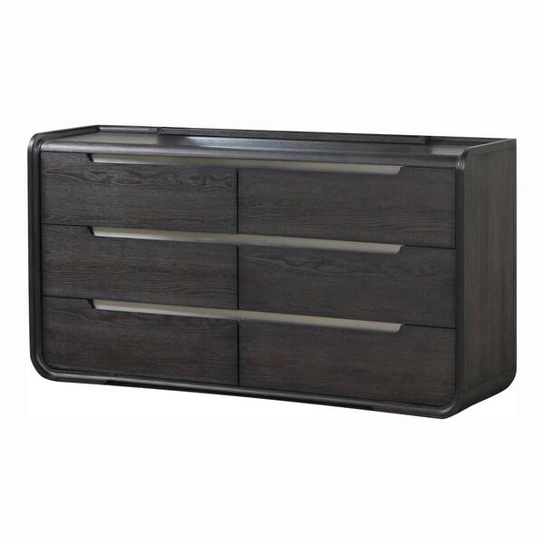 Furniture of America Wilter Black 6-Drawer 66 in. Dresser with Rounded ...