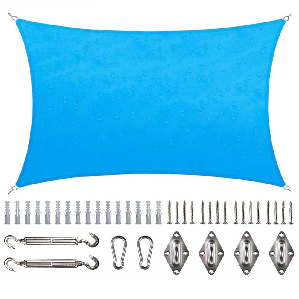 COLOURTREE 7 ft. x 12 ft. Waterproof Blue Rectangle Sun Shade Sail 220 ...