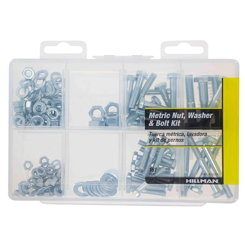 Hillman Zinc Metric Nut, Washer and Hex Bolt Assorted Kit (161-Pack ...