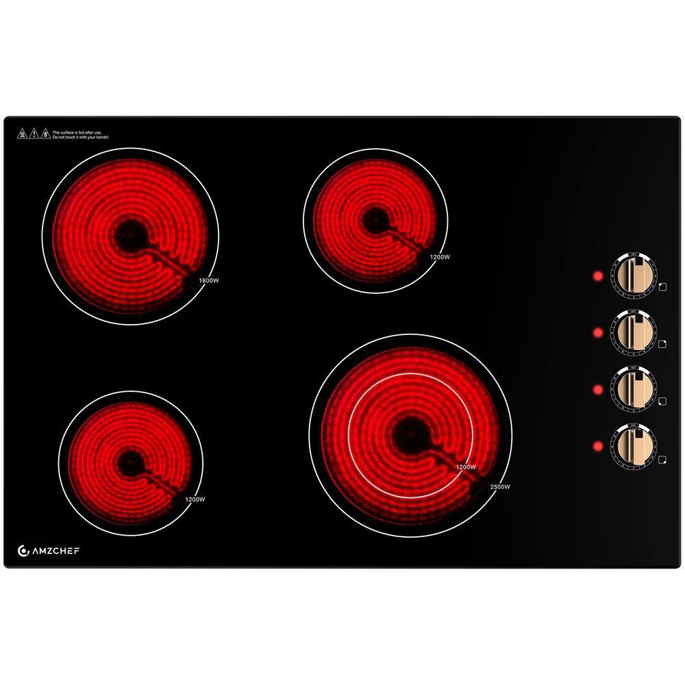 amzchef 30 in. 4 Elements Ceramic Electric Cooktop in Black with Hot ...