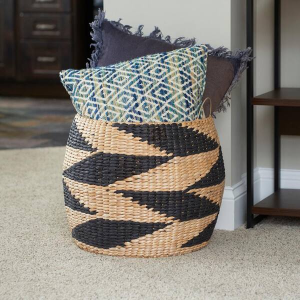 HOUSEHOLD ESSENTIALS Black and Natural Large Woven Basket ML-6704 - The ...