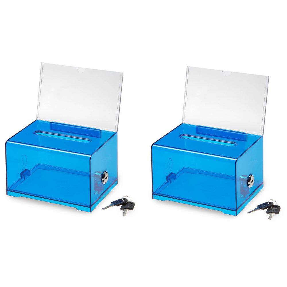 AdirOffice Acrylic Clear Locking Suggestion Box, Crystal Blue (2-Pack ...