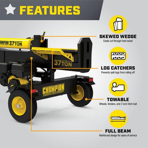 Champion Power Equipment 37 Ton 338 cc Gas Powered Full Beam Log Splitter w Vertical Horizontal Operation and Auto Return with Hydraulic Oil 201519