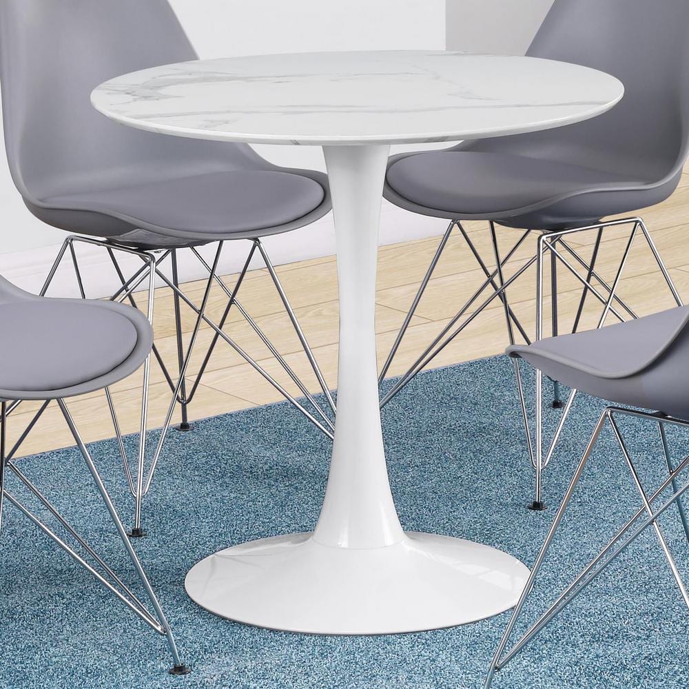 Coaster Arkell White Faux Marble Top Round Pedestal Dining Table Seats ...