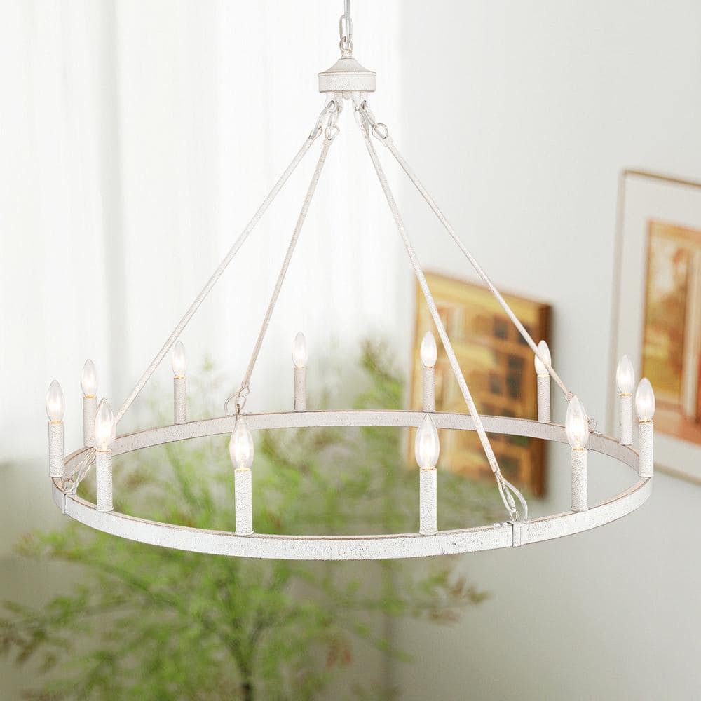 ZJVAIVE 12-Light Farmhouse Vintage White Candle Design Circle Iron ...